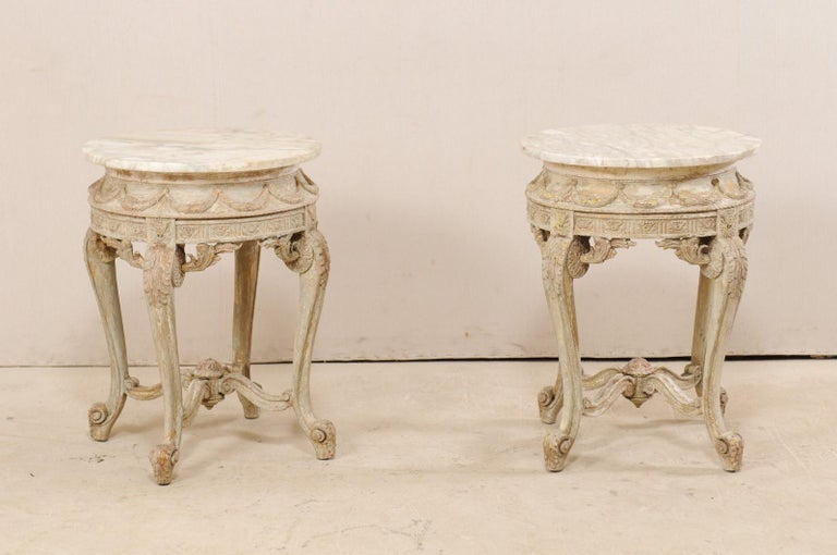 Pair of Italian Rococo Style Marble-Top Side Tables at 1stDibs