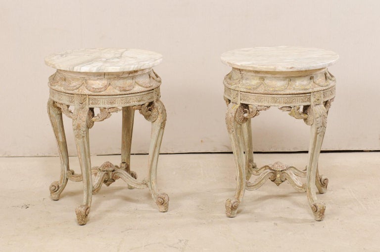Pair of Italian Rococo Style Marble-Top Side Tables at 1stDibs