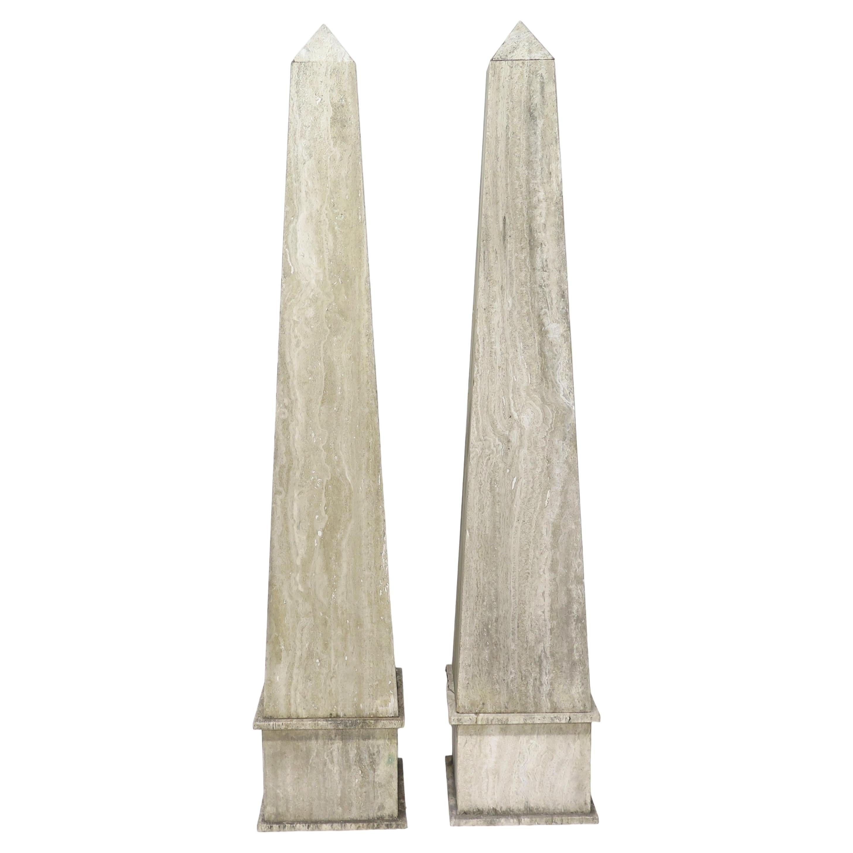 (Over 6' Tall) Large Scale Pair of Italian Travertine Obelisks For Sale ...