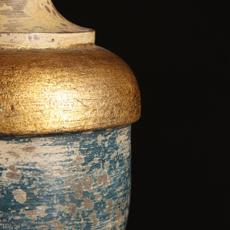 Pair of Italian Wooden Baluster Table Lamps with Polychrome Painted ...