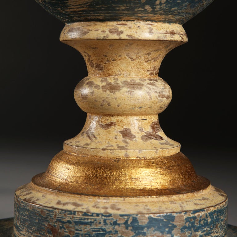 Pair of Italian Wooden Baluster Table Lamps with Polychrome Painted ...