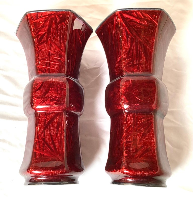 Pair of Japanese Ando Ginbari Pidgeon Blood Beaker Vases For Sale at ...