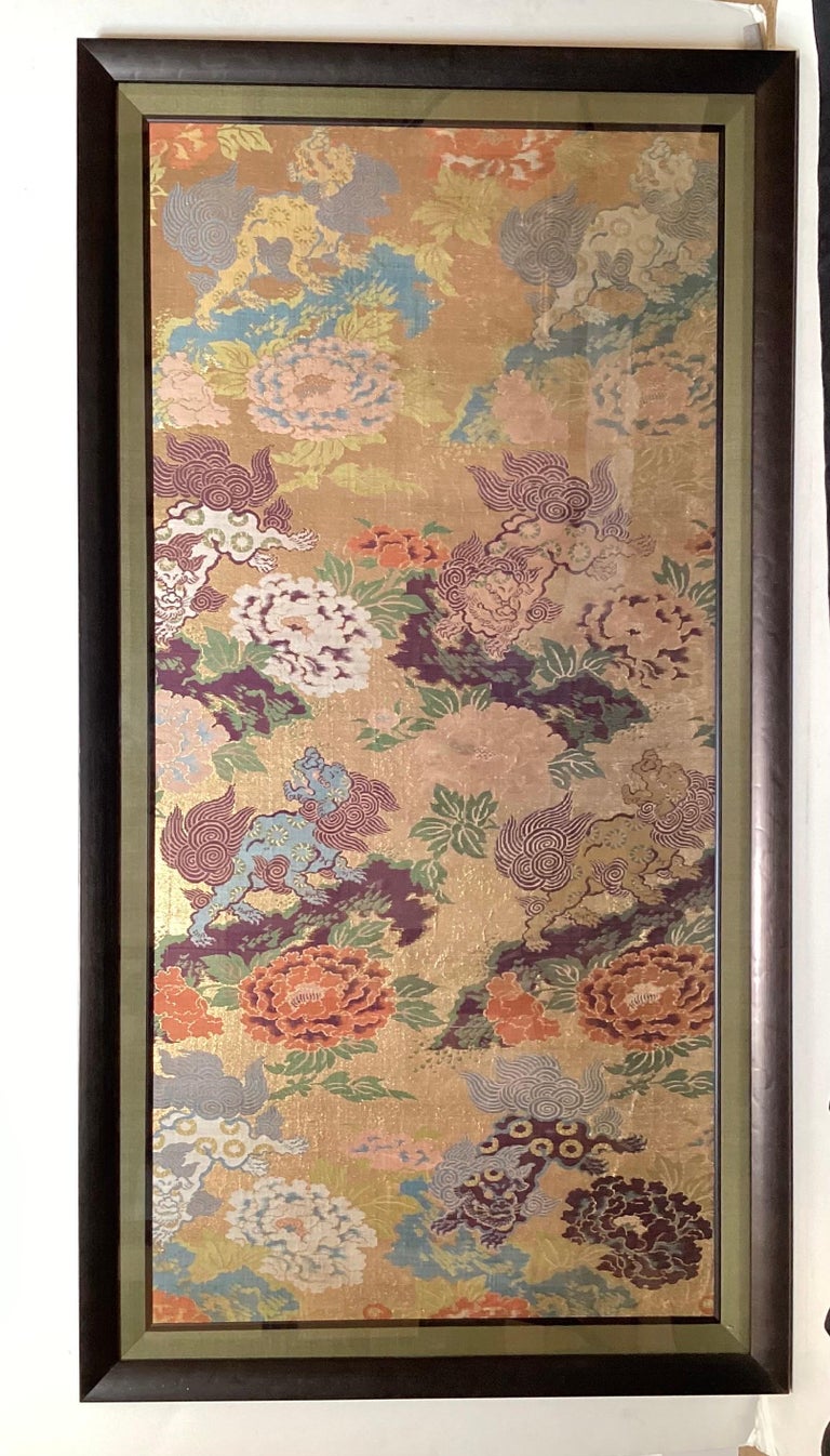 Pair of Japanese Silk Brocade Framed Panels For Sale at 1stDibs