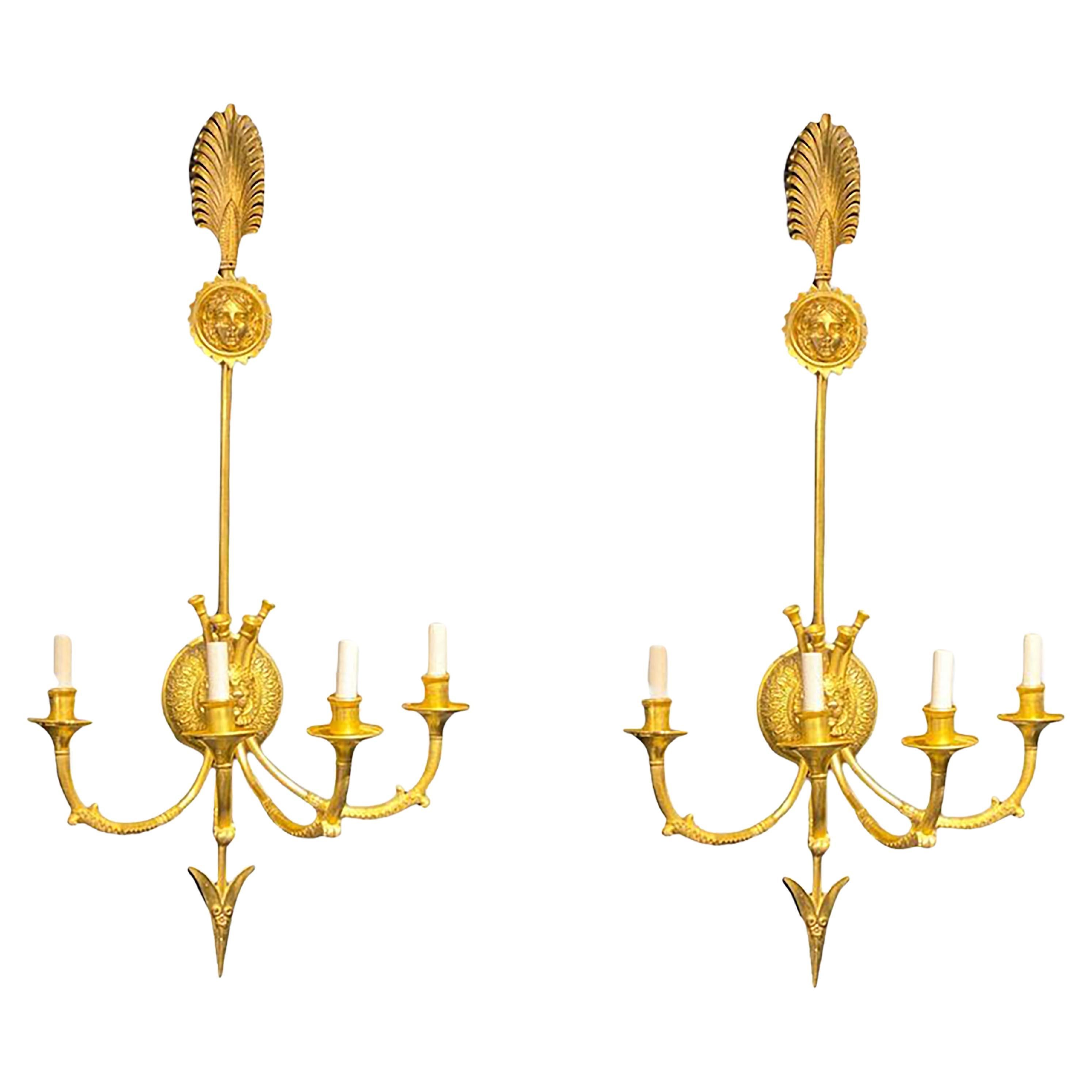 Midcentury Pair of Large Three-Tier Kinkeldey Sconces For Sale at 1stDibs