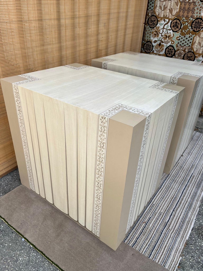 Pair of Large Contemporary Custom Crafte Grasscloth Pedestals / Accent ...