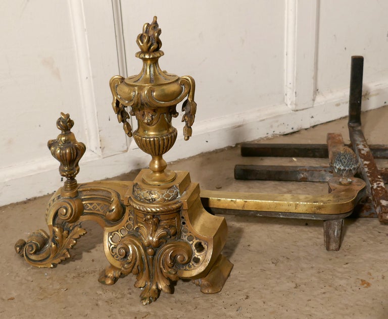 Pair of Large French Rococo Brass Andirons or Chenets For Sale at 1stDibs