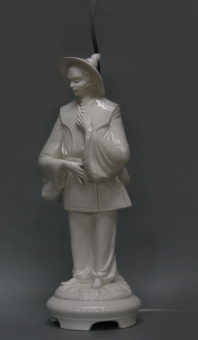 Pair of Large Italian 'Blanc De Chine' Figural Lamps For Sale at 1stDibs