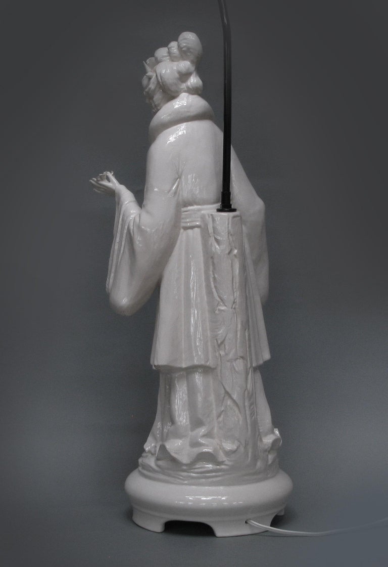 Pair of Large Italian 'Blanc De Chine' Figural Lamps For Sale at 1stDibs