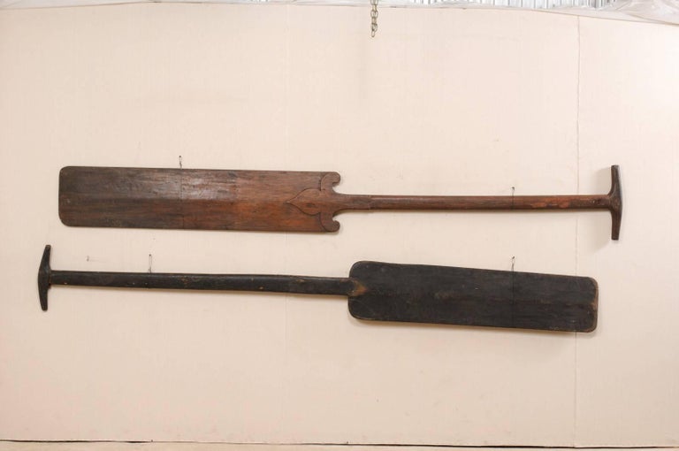 Pair Mid-20th C. Boat Steering Paddles from Kerala, South India (11+ Ft ...
