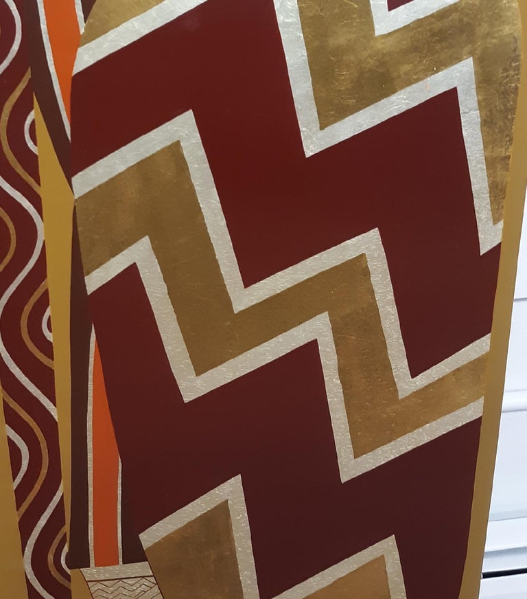 Pair of Large Modernist Medieval Gold Leaf Paintings of Knights, 1960's ...