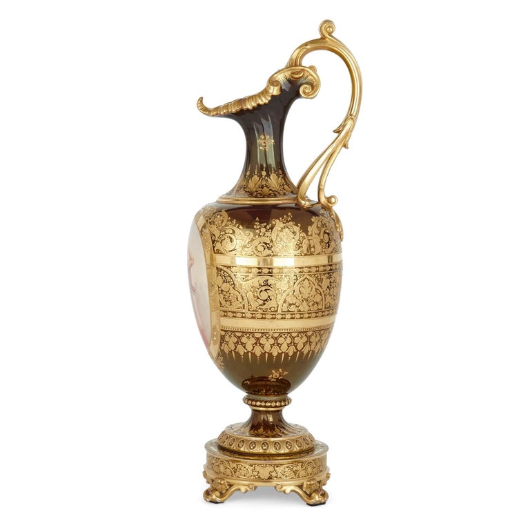 Pair of Large Royal Vienna Gilt and Painted Porcelain Ewers For Sale at ...