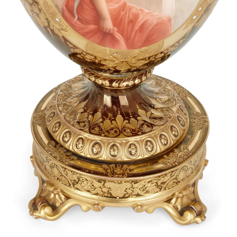 Pair of Large Royal Vienna Gilt and Painted Porcelain Ewers For Sale at ...