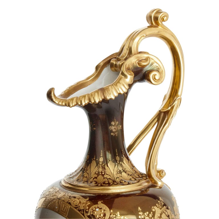 Pair of Large Royal Vienna Gilt and Painted Porcelain Ewers For Sale at ...
