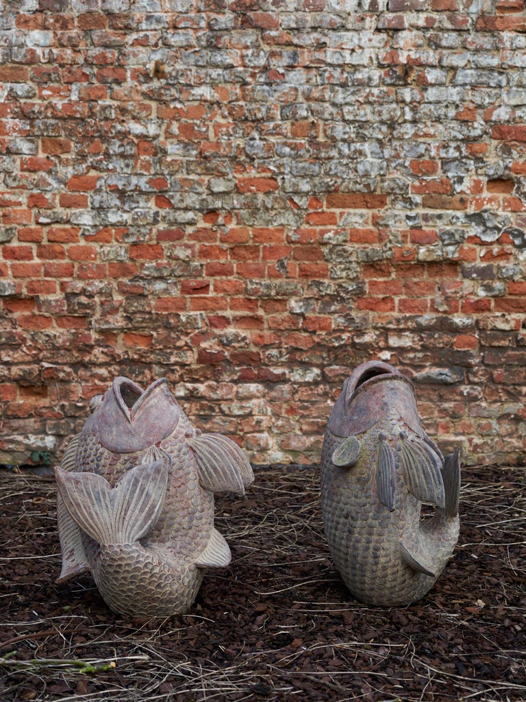Pair of Large Terracotta Koi Fish Garden Sculptures at 1stDibs
