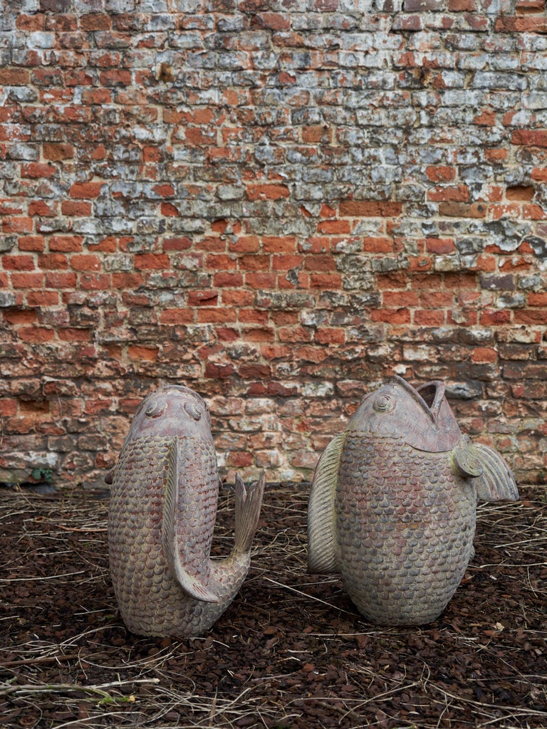 Pair of Large Terracotta Koi Fish Garden Sculptures at 1stDibs