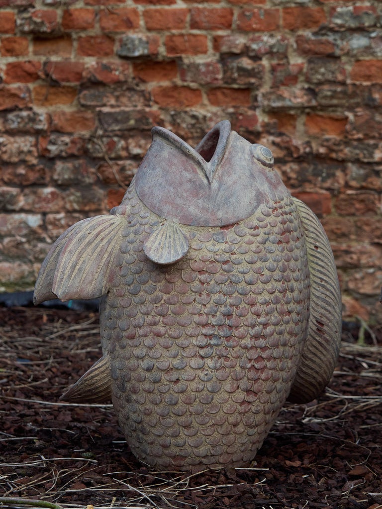 Pair of Large Terracotta Koi Fish Garden Sculptures at 1stDibs