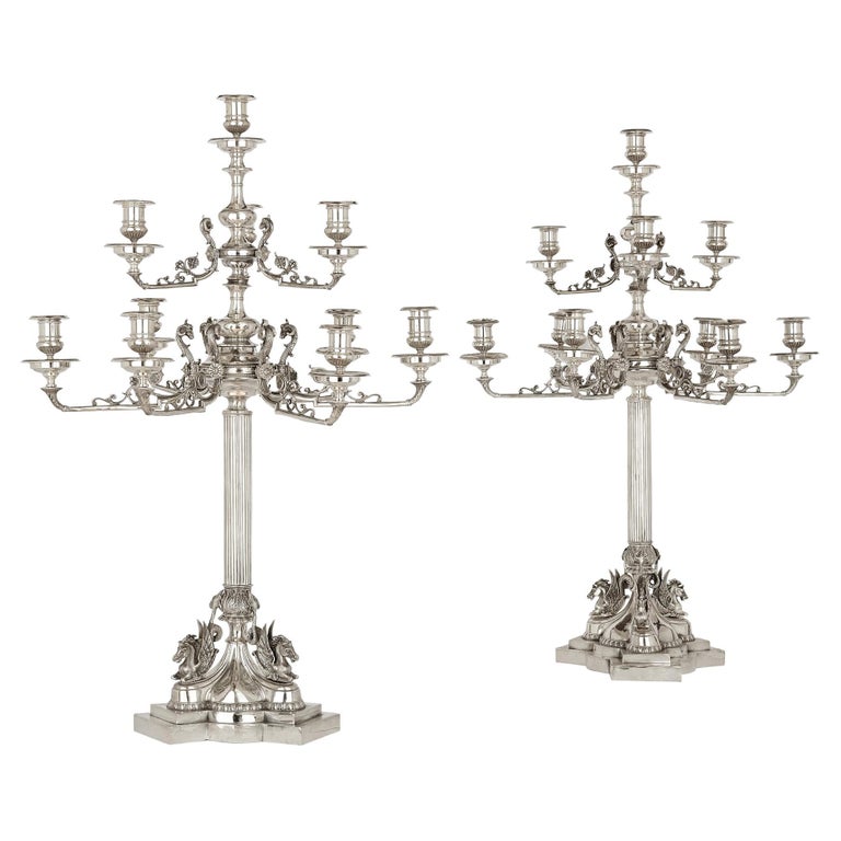 Pair of Large Victorian-Style Silver-Plated Candelabra For Sale at 1stDibs