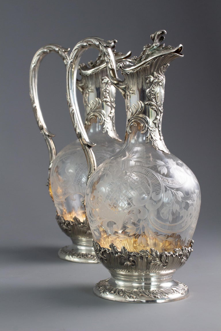Pair of Late 19th Century French Silver and Crystal Claret Jugs, 1880 ...