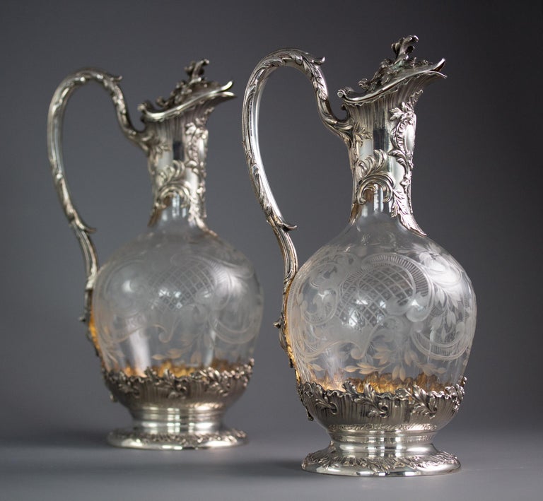Pair of Late 19th Century French Silver and Crystal Claret Jugs, 1880 ...