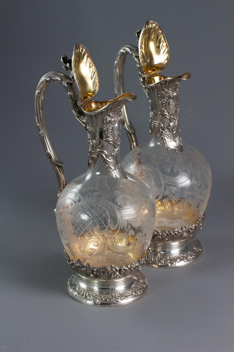 Pair of Late 19th Century French Silver and Crystal Claret Jugs, 1880 ...