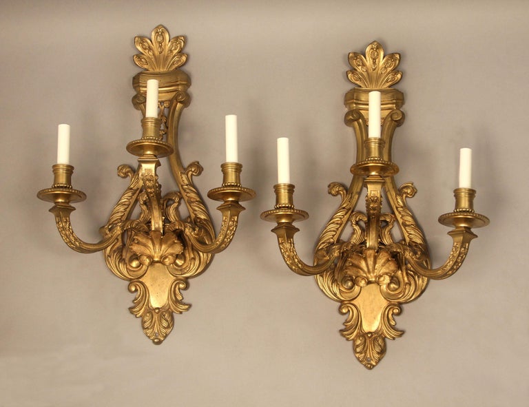 Pair of Late 19th Century Gilt Bronze Three Light Sconces For Sale at ...