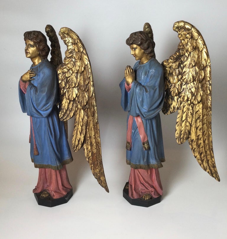 Pair of Late 19th Century Hand Carved Altar Angels at 1stDibs | angel altar