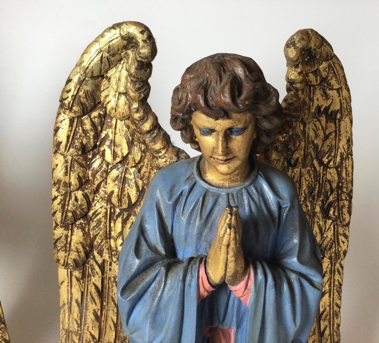 Pair of Late 19th Century Hand Carved Altar Angels at 1stDibs | angel altar
