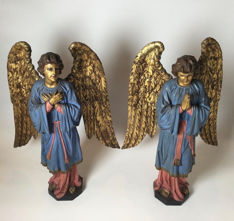 Pair of Late 19th Century Hand Carved Altar Angels at 1stDibs | angel altar