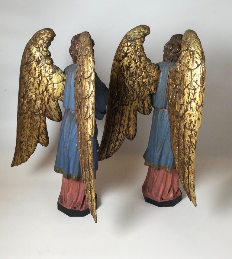 Pair of Late 19th Century Hand Carved Altar Angels at 1stDibs | angel altar