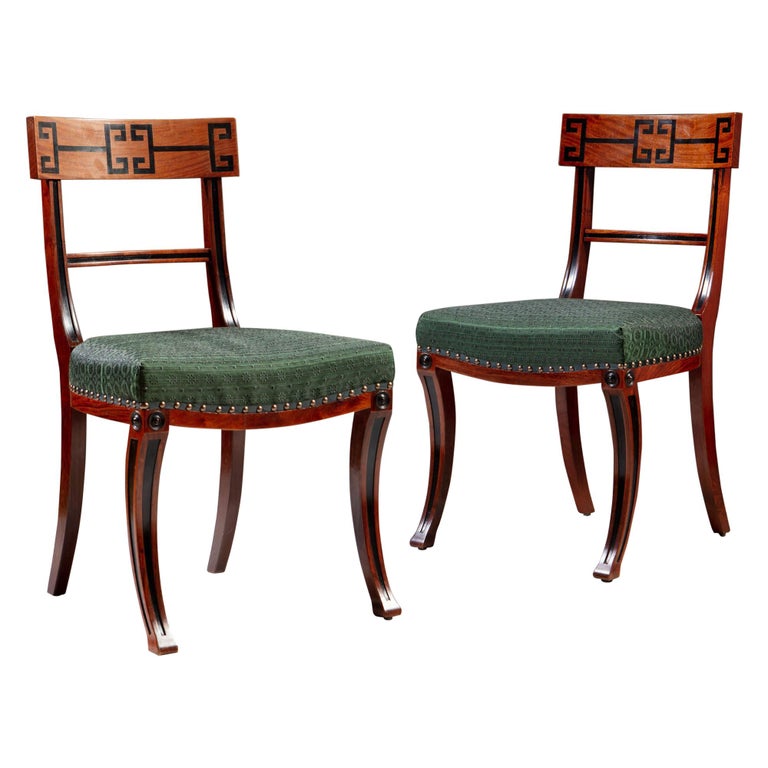 Pair of Late 19th Century Thomas Hope Revival Side Chairs with Green ...