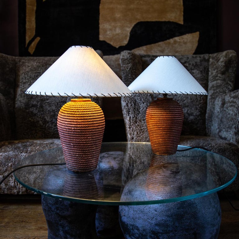 Pair of Late Deco Rope Thread Terracotta Table Lamps, c1940 at 1stDibs