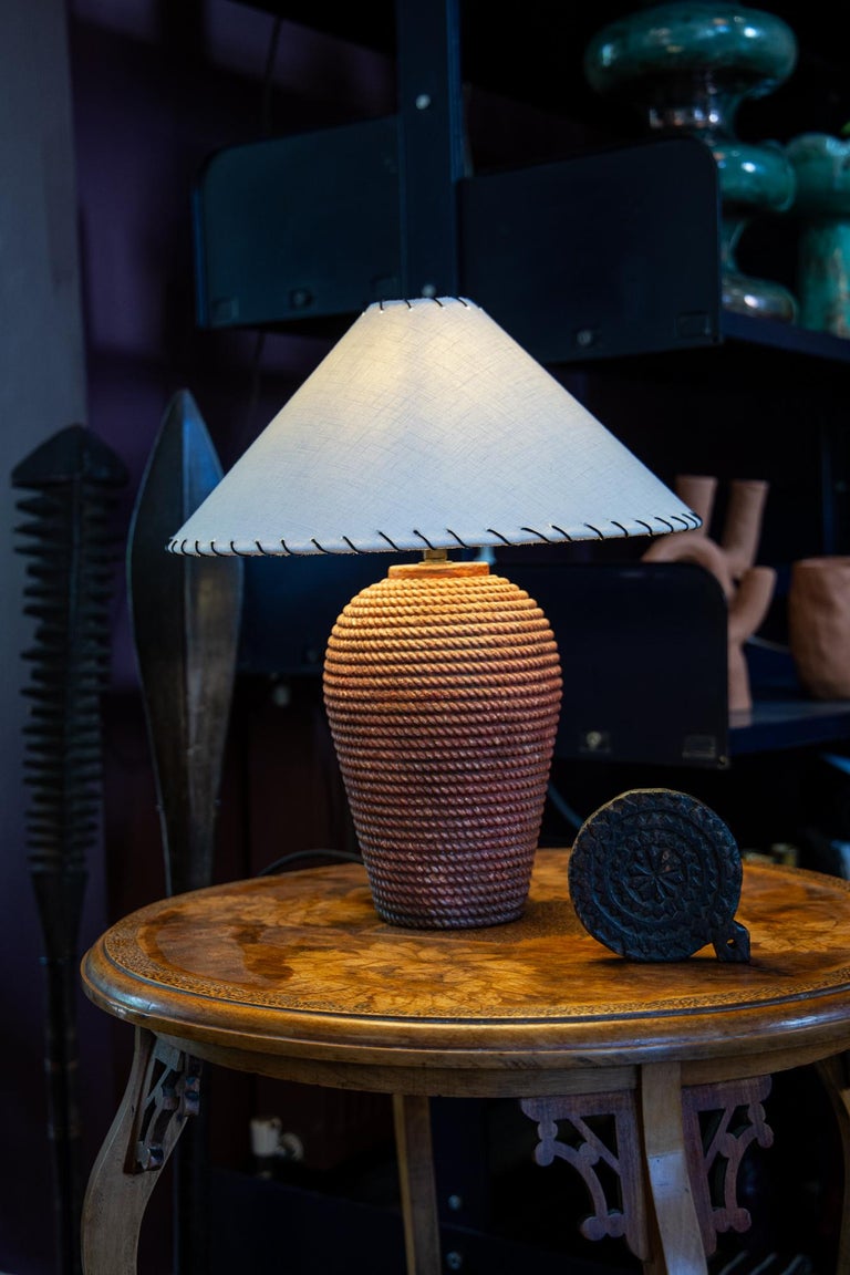 Pair of Late Deco Rope Thread Terracotta Table Lamps, c1940 at 1stDibs