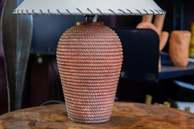 Pair of Late Deco Rope Thread Terracotta Table Lamps, c1940 at 1stDibs
