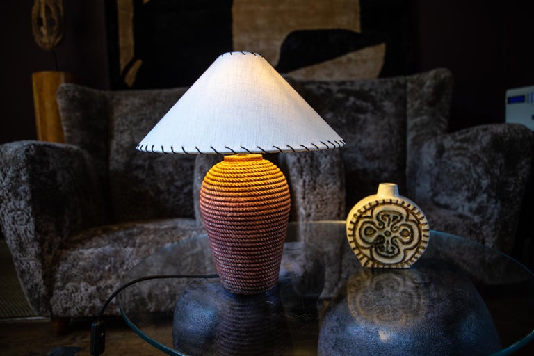Pair of Late Deco Rope Thread Terracotta Table Lamps, c1940 at 1stDibs