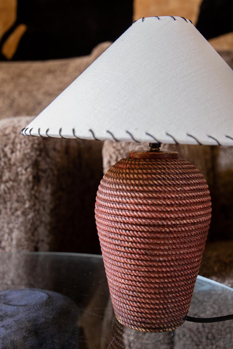 Pair of Late Deco Rope Thread Terracotta Table Lamps, c1940 at 1stDibs