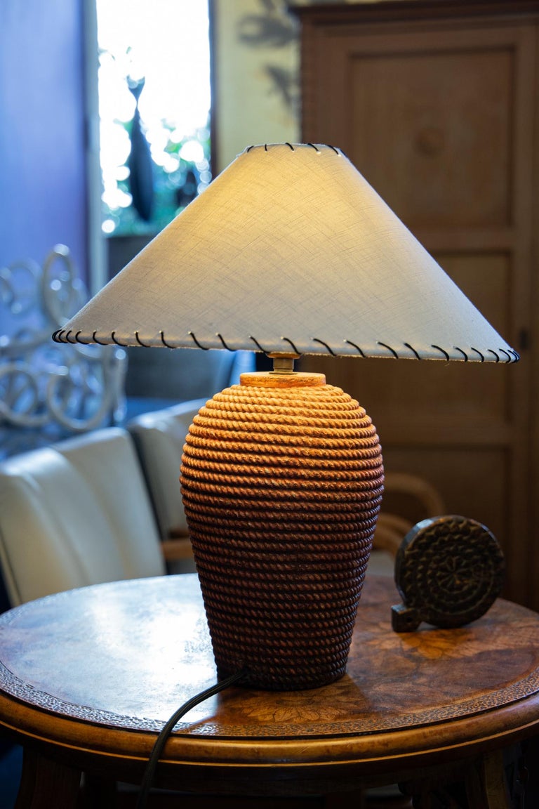 Pair of Late Deco Rope Thread Terracotta Table Lamps, c1940 at 1stDibs
