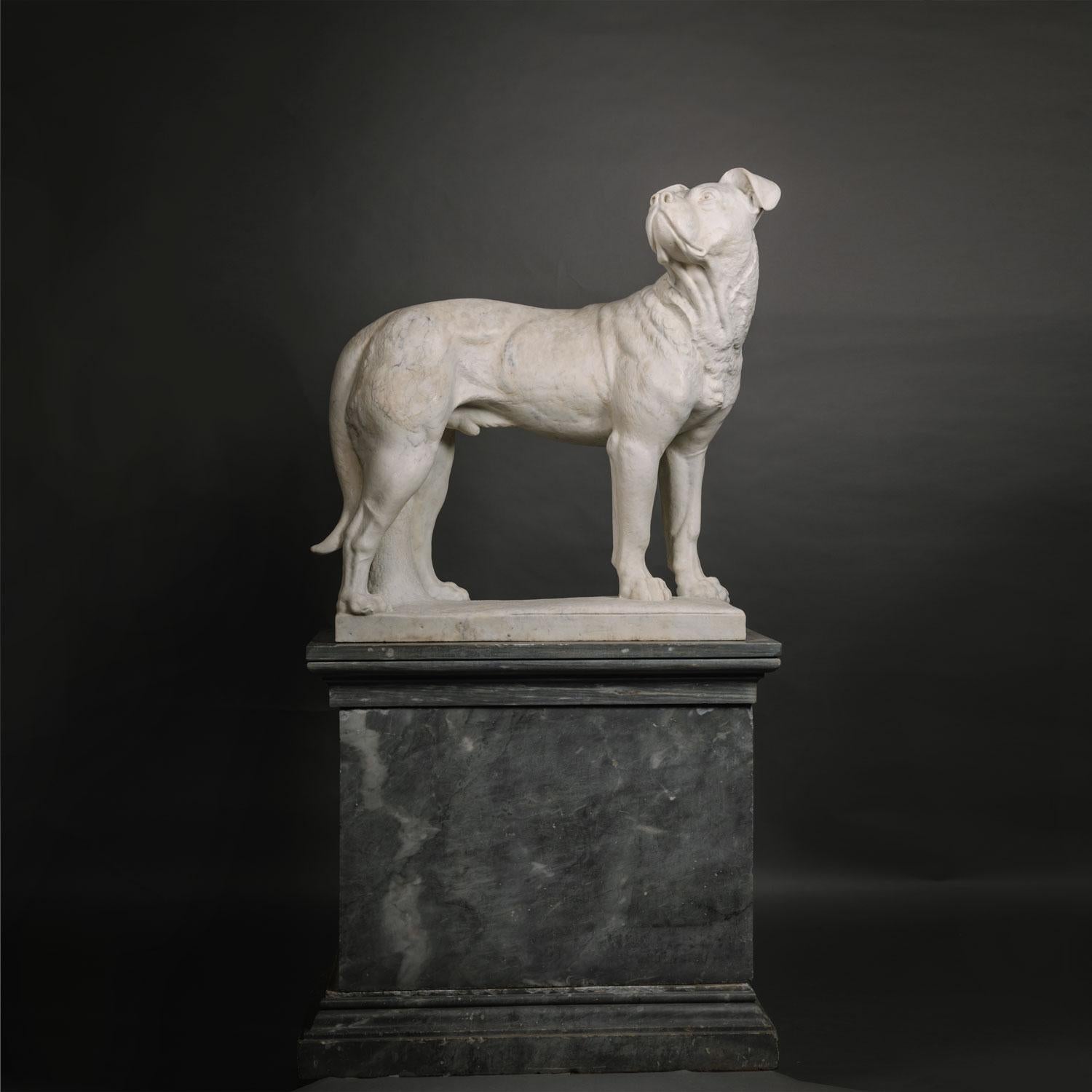 Pair of Life Size Statuary Marble Dogs, Attributed to Raffaello ...