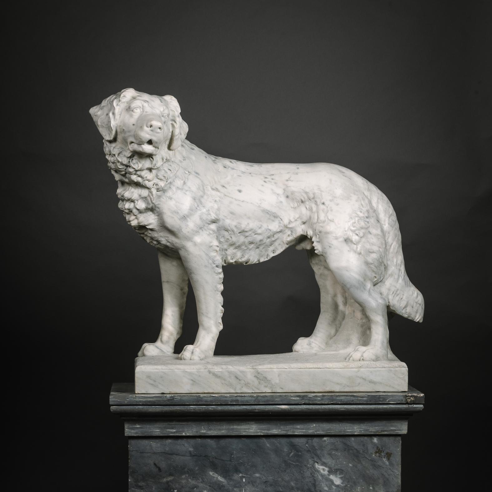 Pair of Life Size Statuary Marble Dogs, Attributed to Raffaello ...