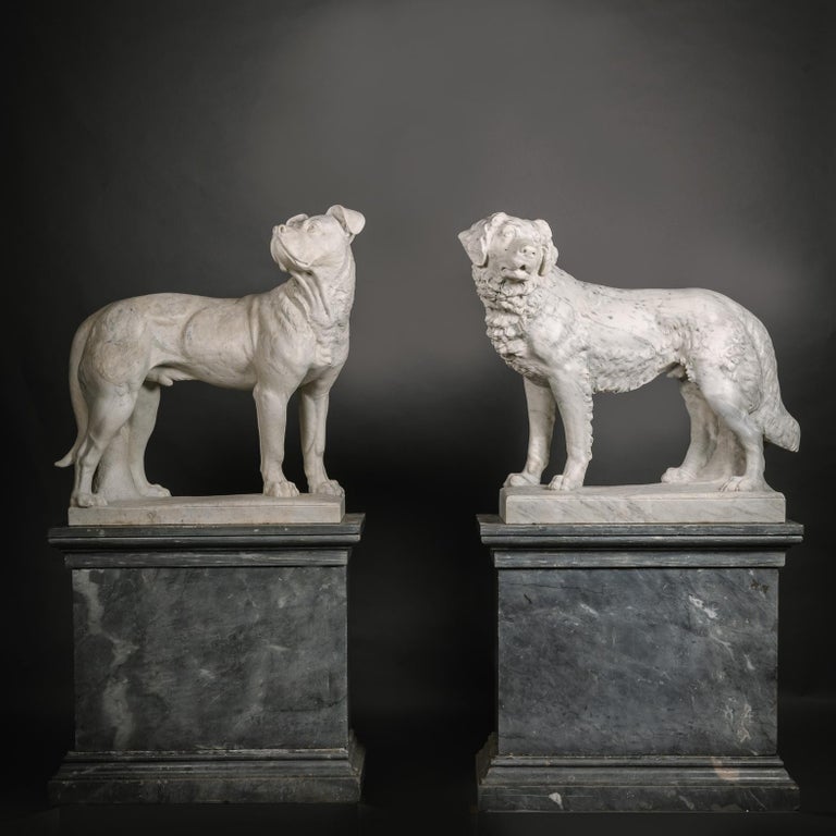 Pair of Life Size Statuary Marble Dogs, Attributed to Raffaello ...