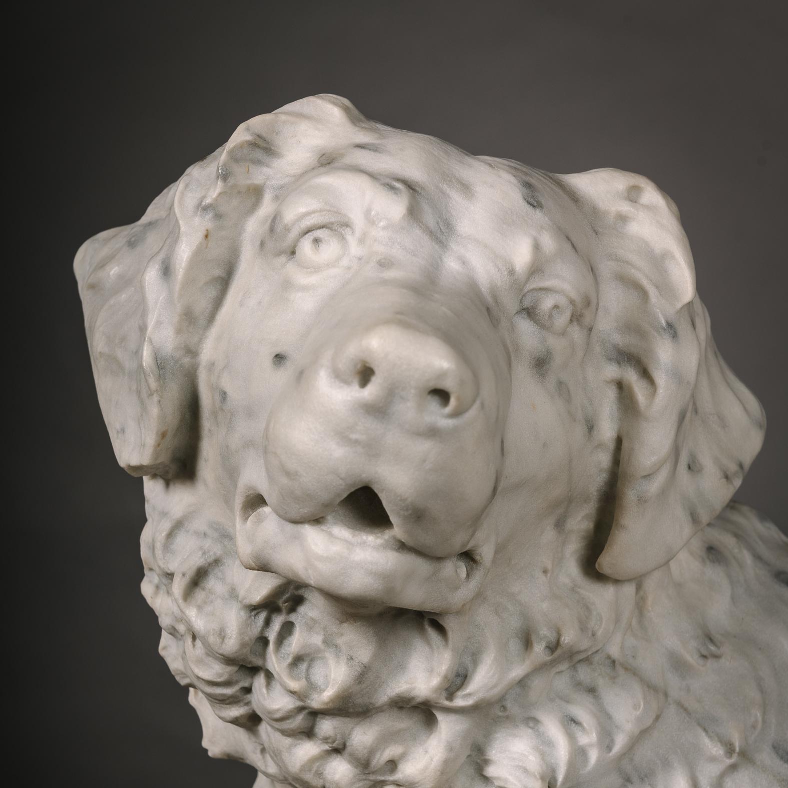 Pair of Life Size Statuary Marble Dogs, Attributed to Raffaello ...