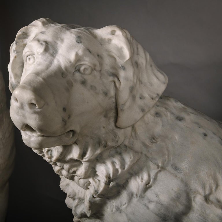 Pair of Life Size Statuary Marble Dogs, Attributed to Raffaello ...