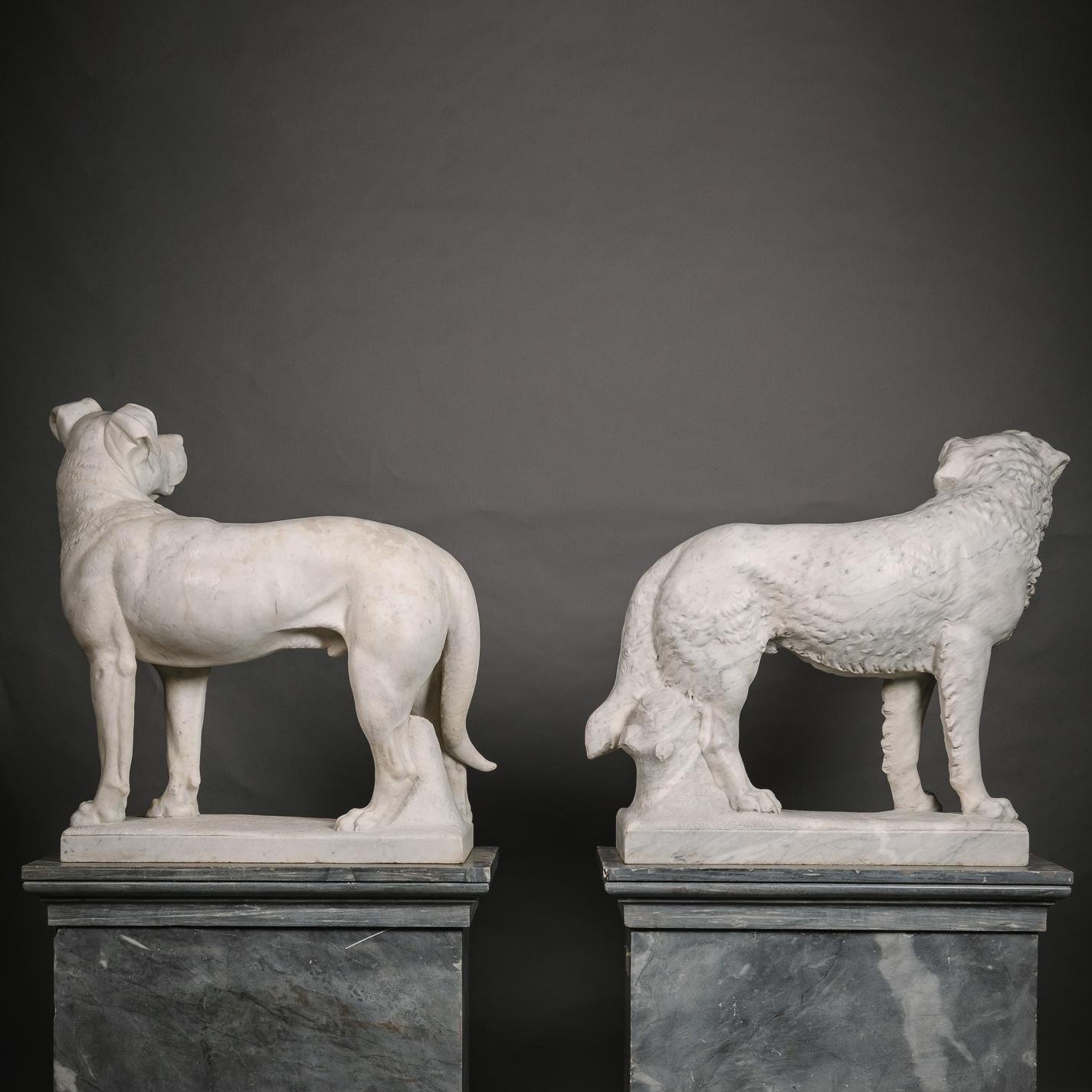 Pair of Life Size Statuary Marble Dogs, Attributed to Raffaello ...
