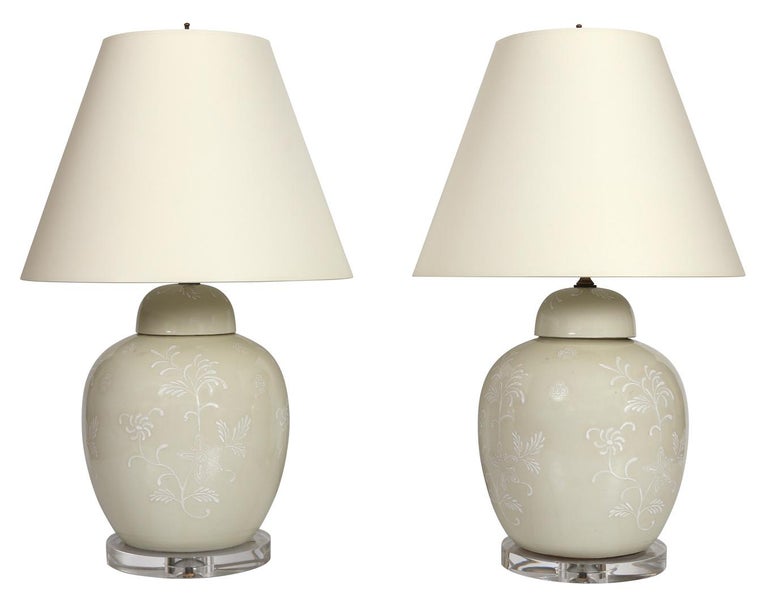 Pair of Light Grey Ceramic Lamps For Sale at 1stDibs