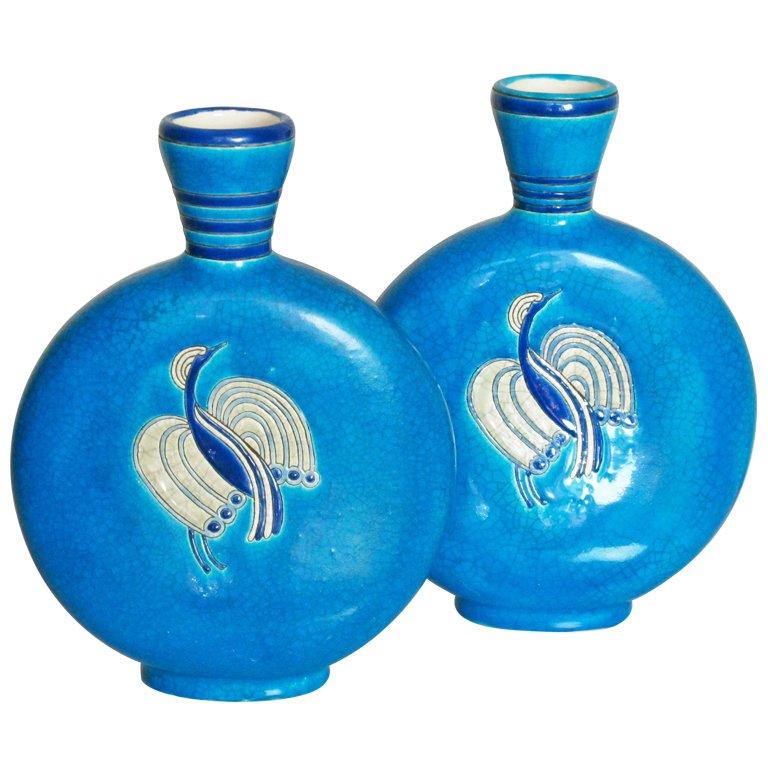 A Pair of Longwy Primavera Vases For Sale at 1stDibs