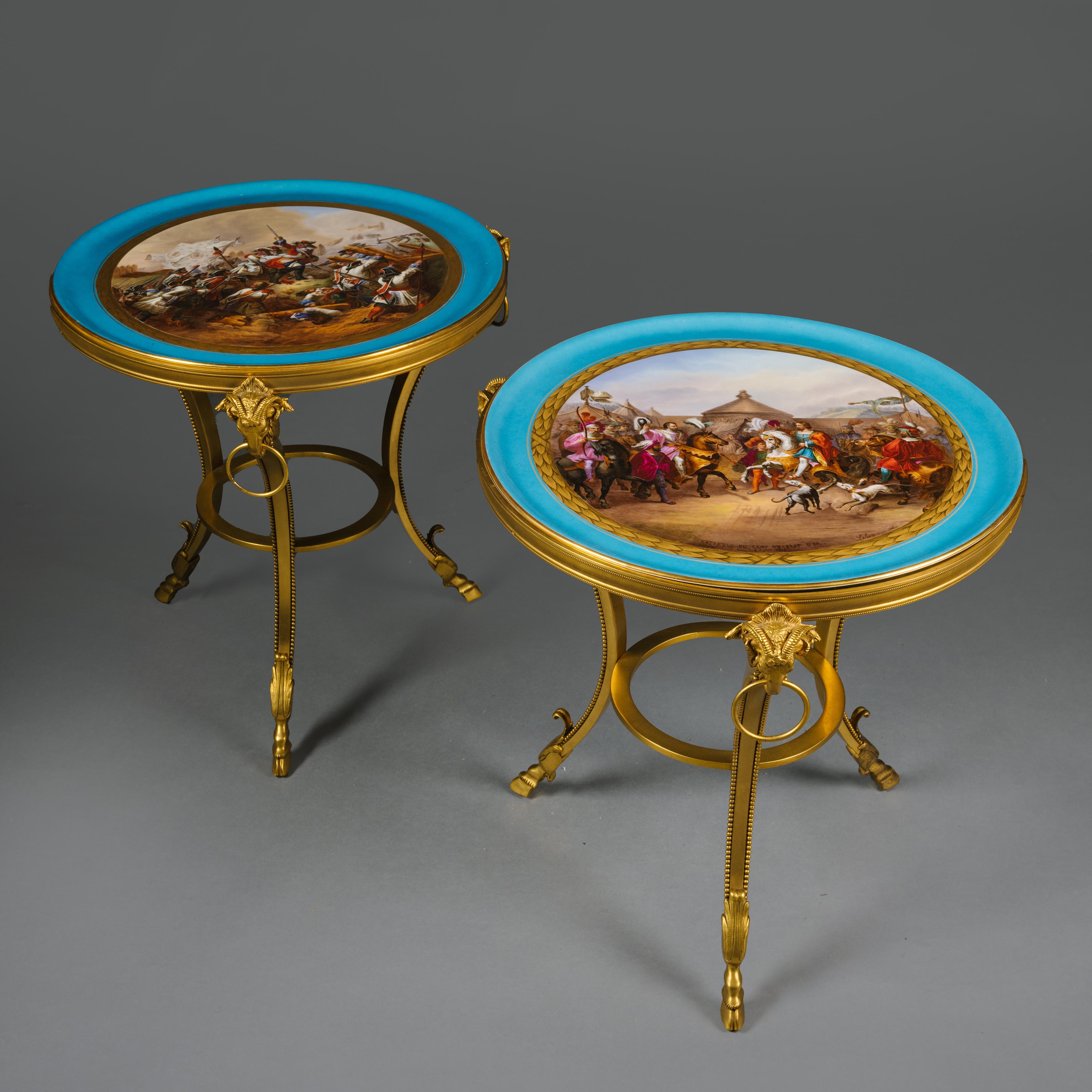 A Pair of Louis XVI Style Gilt-Bronze and Porcelain Low Side Tables For ...