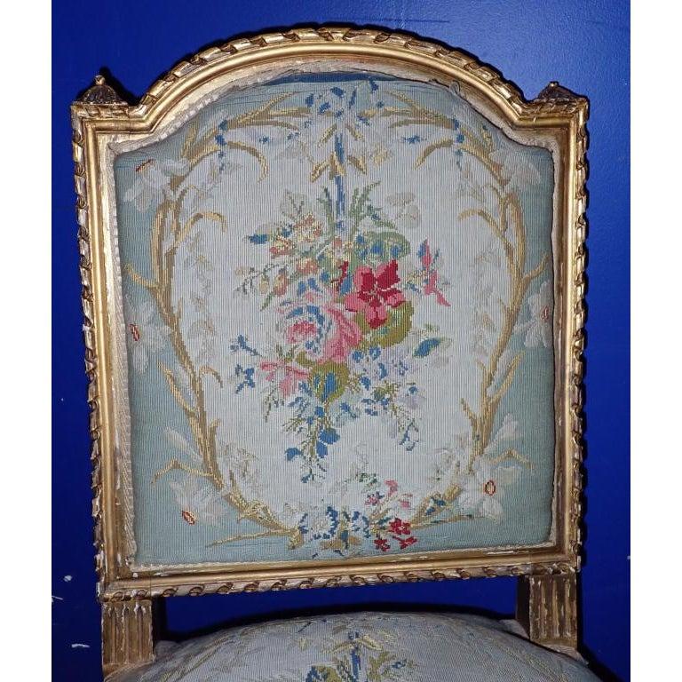 A Pair of Louis XVI Style Gilt Petit Point Embroidered Chairs at 1stDibs