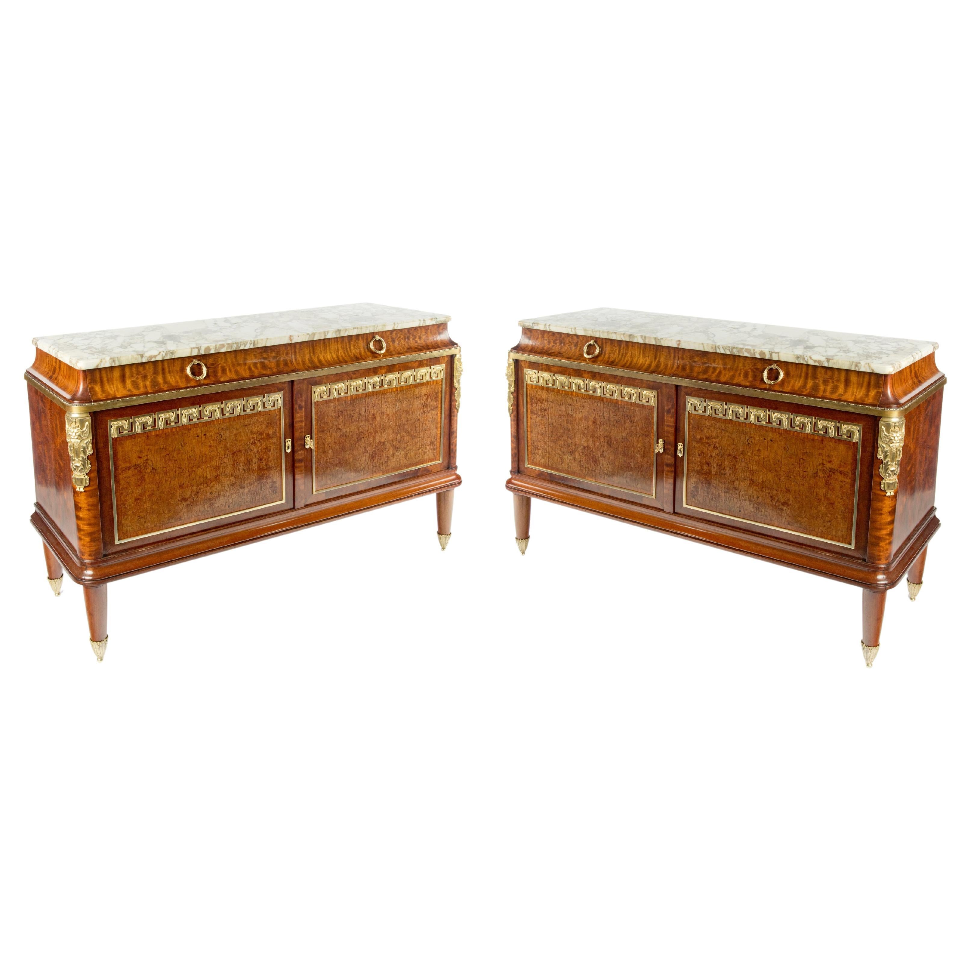 A pair of mahogany and ormolu side cabinets by Schmidt For Sale at 1stDibs