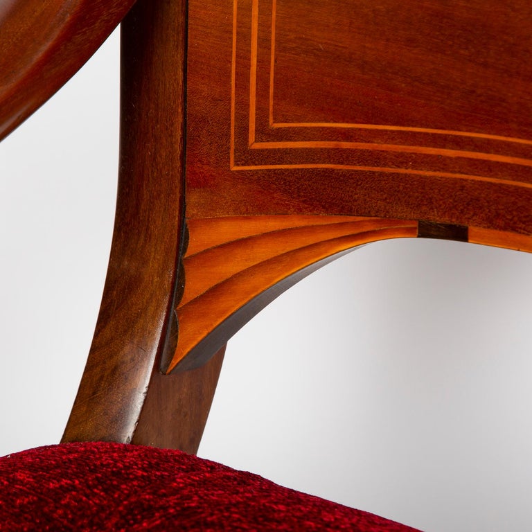 Pair of Mahogany Armchairs with Carved and Inlaid Decoration For Sale ...