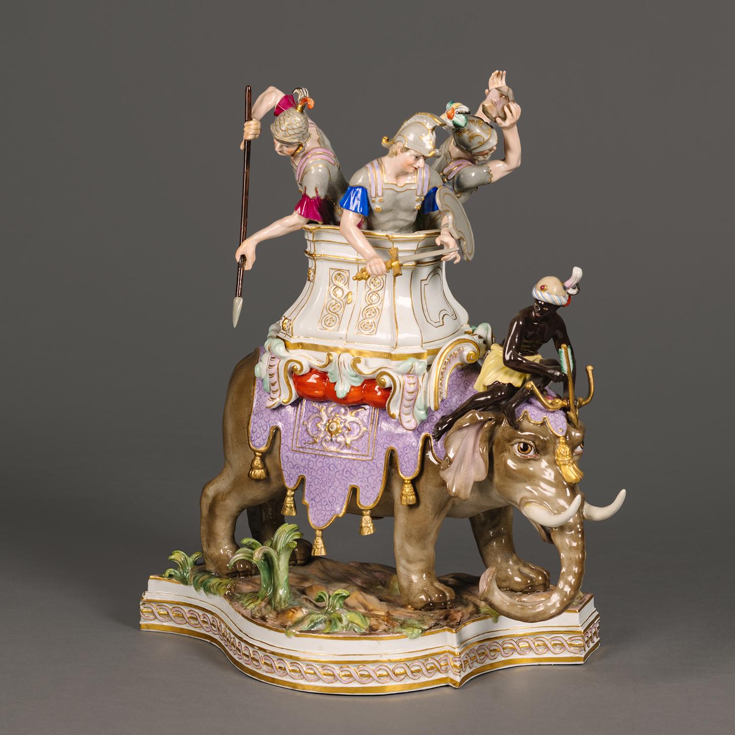 A Pair Of Meissen Porcelain Groups of Kriegselefant (Armoured War ...