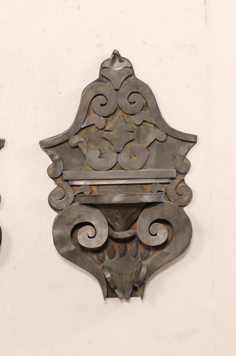 A Pair of Mexican Tin Decorative Wall Shelves w/Volute, Scroll, and ...